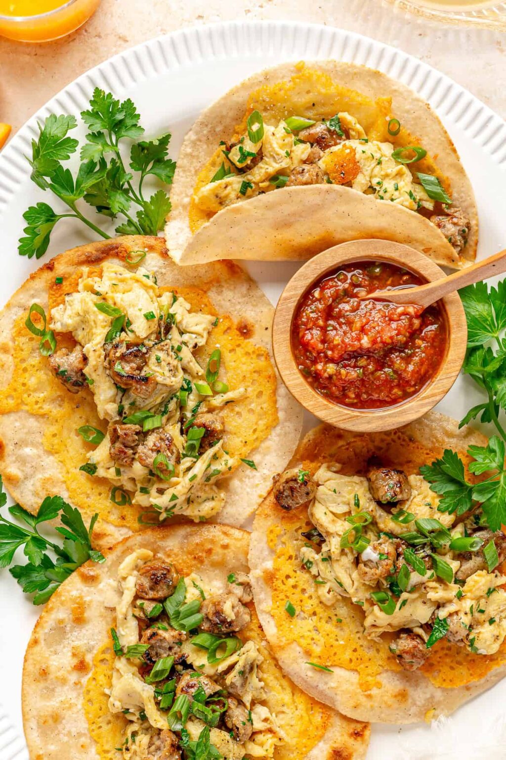 Egg, Sausage & Crispy Cheese Breakfast Tacos - Rachael's Good Eats