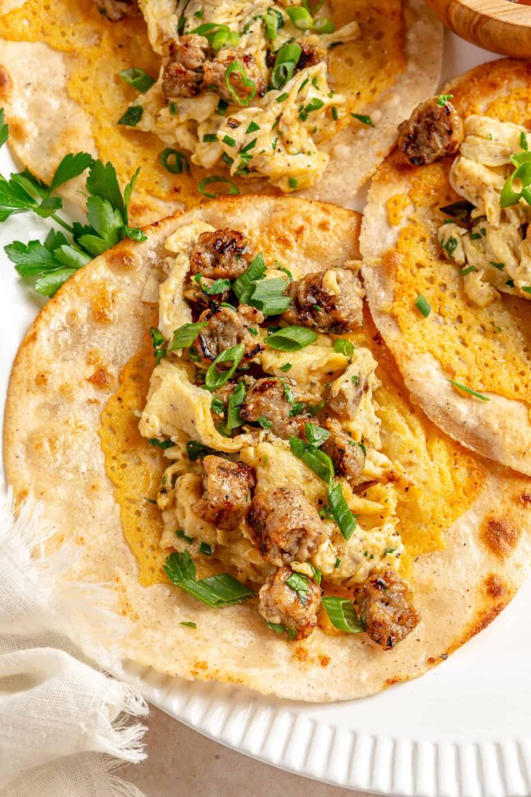 Egg, Sausage & Crispy Cheese Breakfast Tacos - Rachael's Good Eats