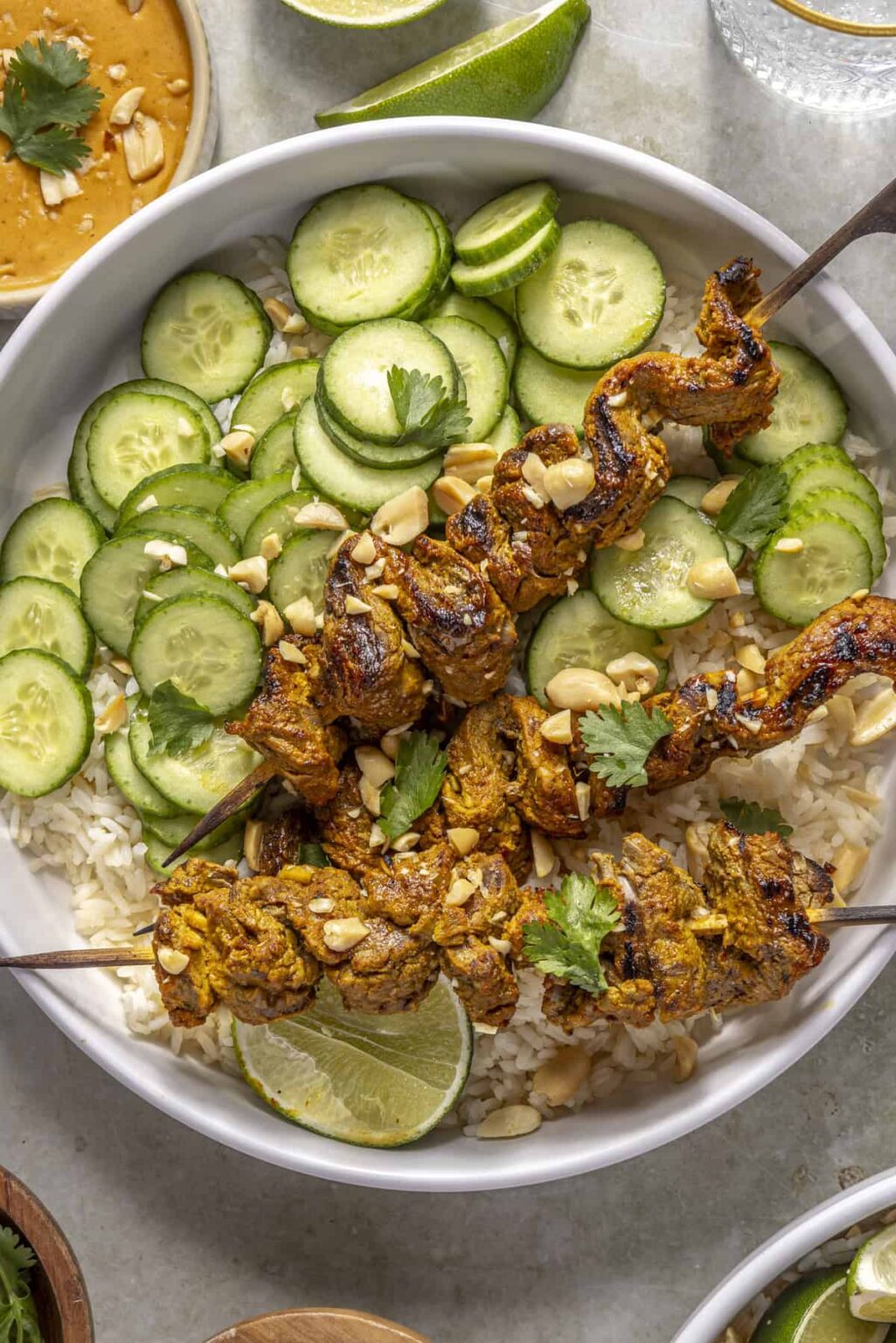 Grilled Steak Satay Skewers with Creamy Peanut Curry Sauce - Rachael's ...