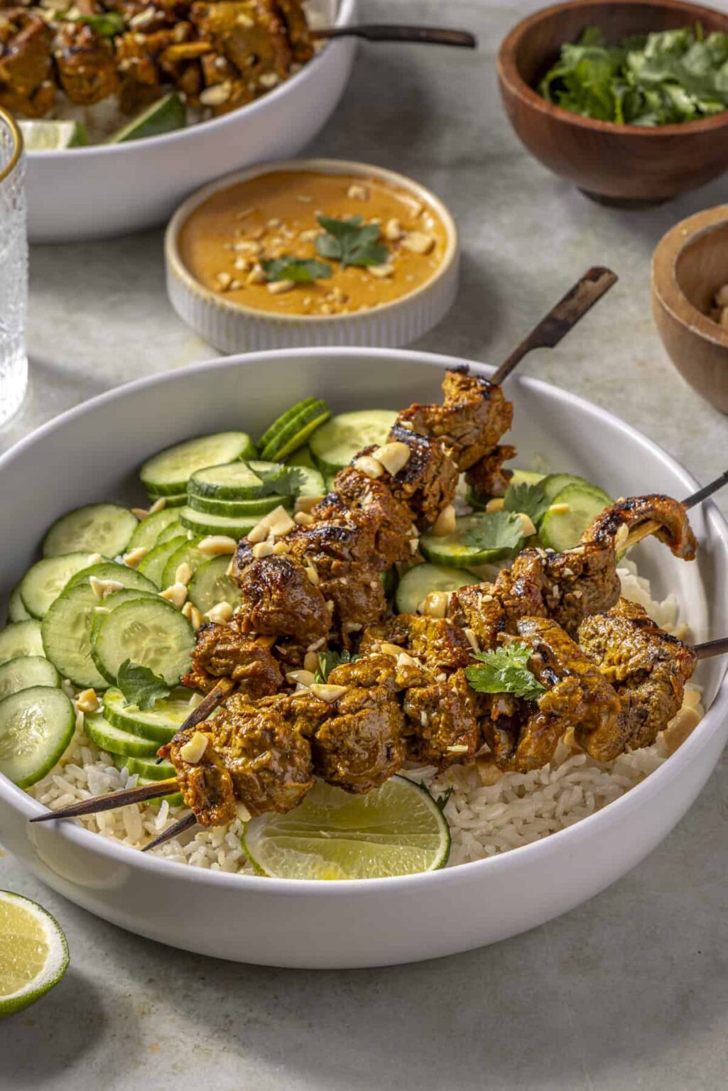 Grilled Steak Satay Skewers with Creamy Peanut Curry Sauce - Rachael's ...