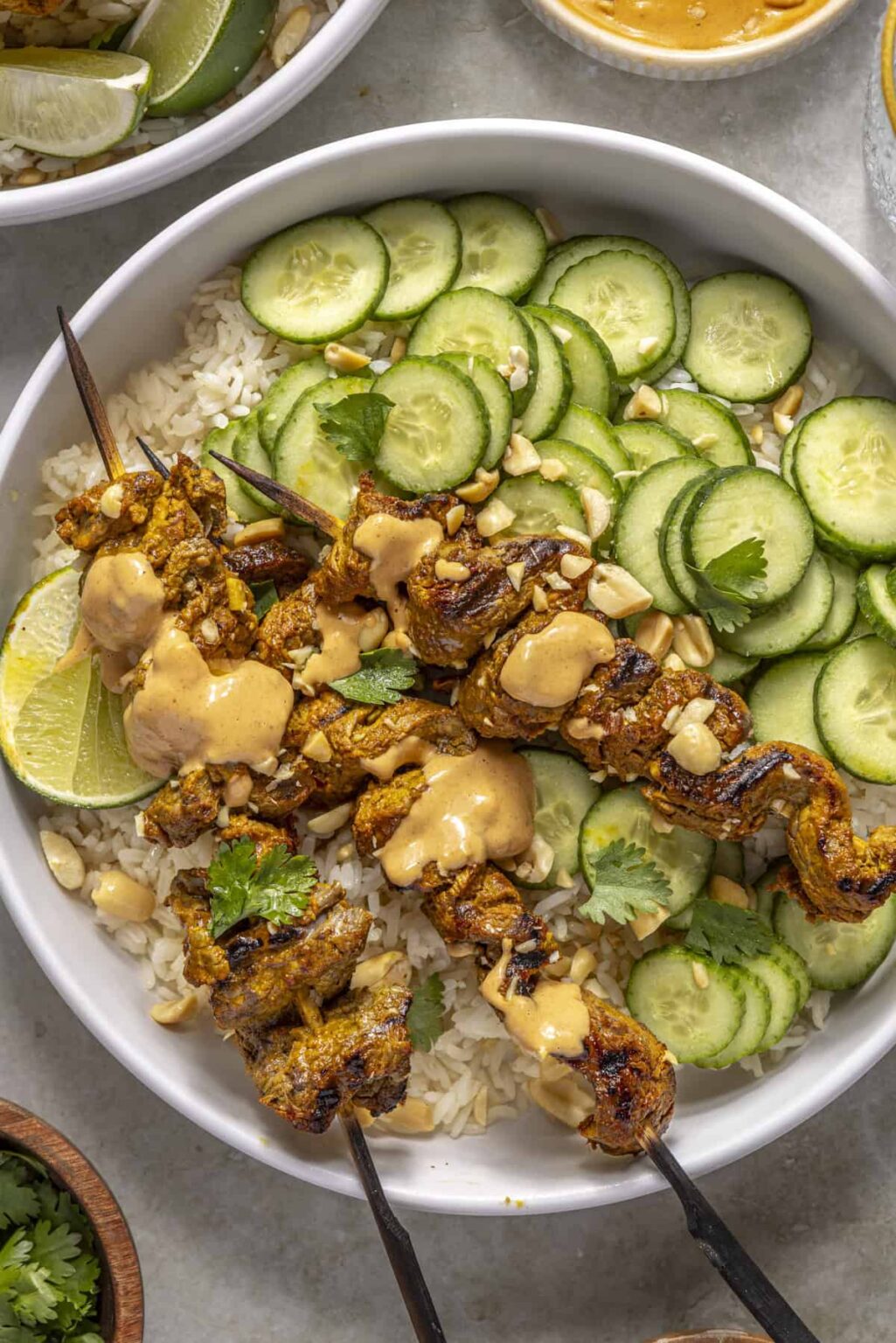 Grilled Steak Satay Skewers with Creamy Peanut Curry Sauce - Rachael's ...
