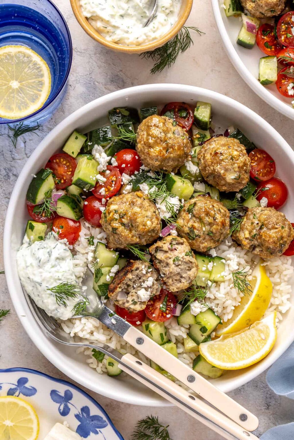 Greek Turkey Meatball Bowls with Tzatziki & Cucumber Salad - Rachael's ...
